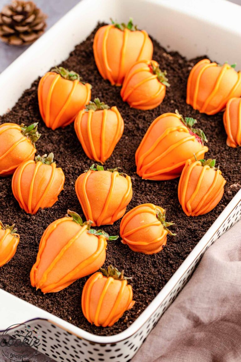 Pumpkin Patch Brownies with Strawberry Pumpkins - Fun Cookie Recipes